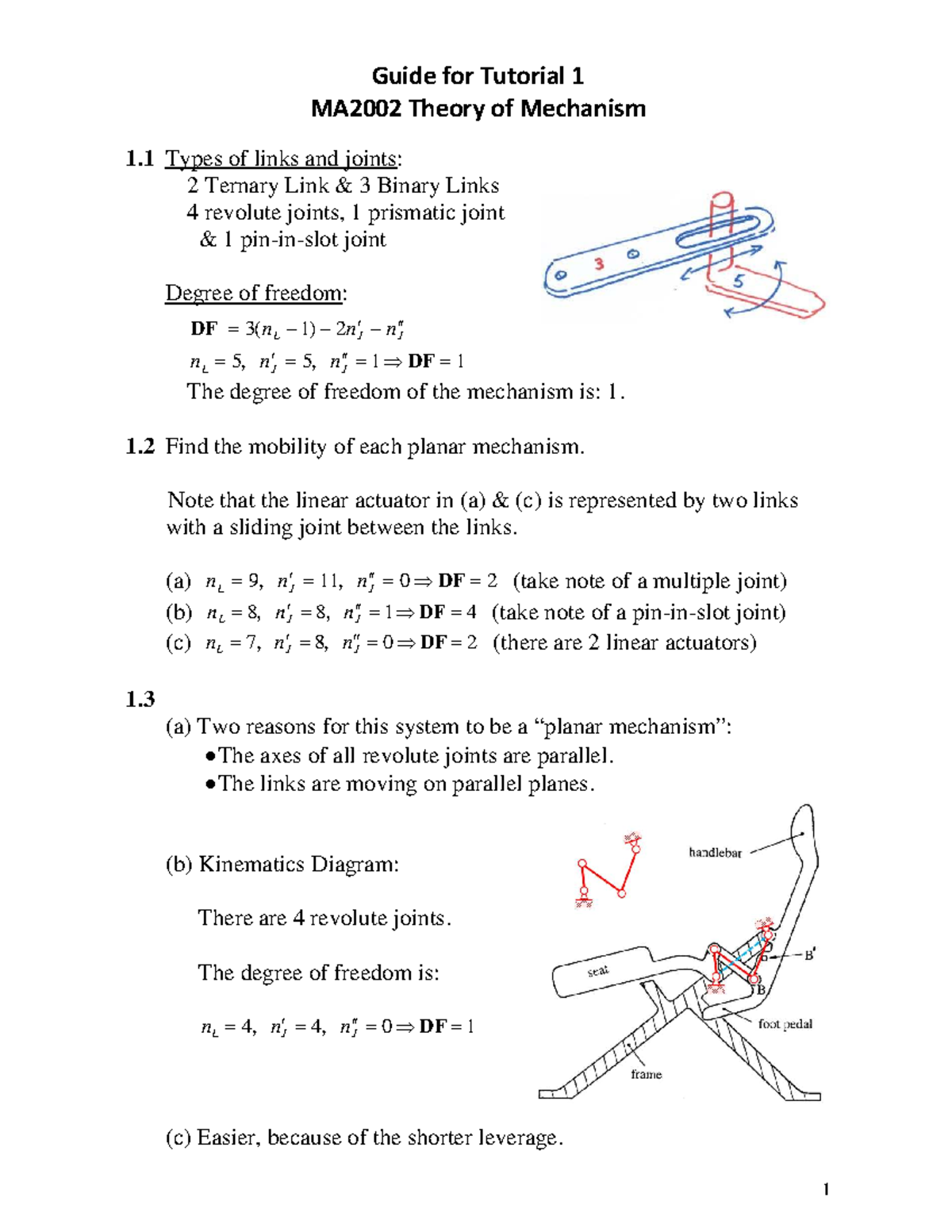 MA2002 Tutorial 1 Guide: Types of Links and Joints Explained - Studocu