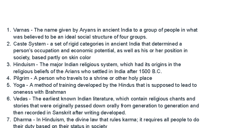 Varnas and Caste System in Ancient India: Key Concepts and Terms - Studocu