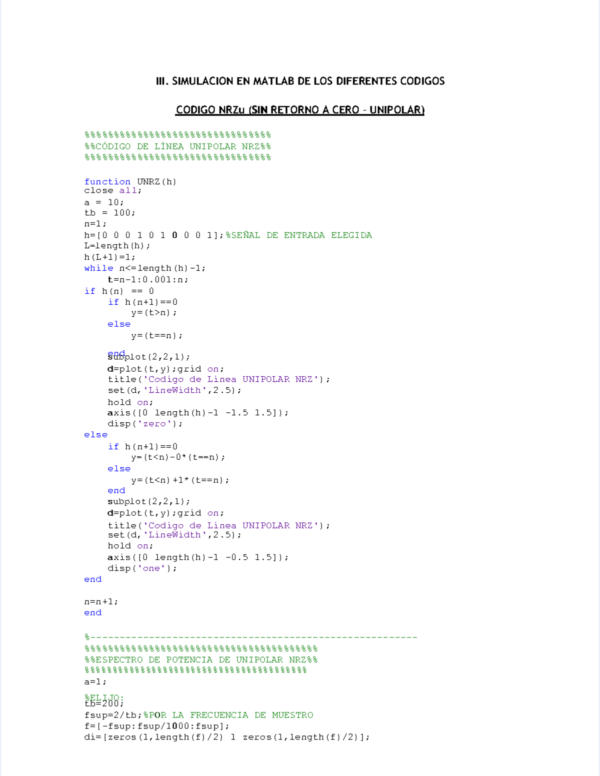 SIMULACIÓN EN MATLAB DE CÓDIGOS NRZ Y AMI RZ - IFN3 - Studocu