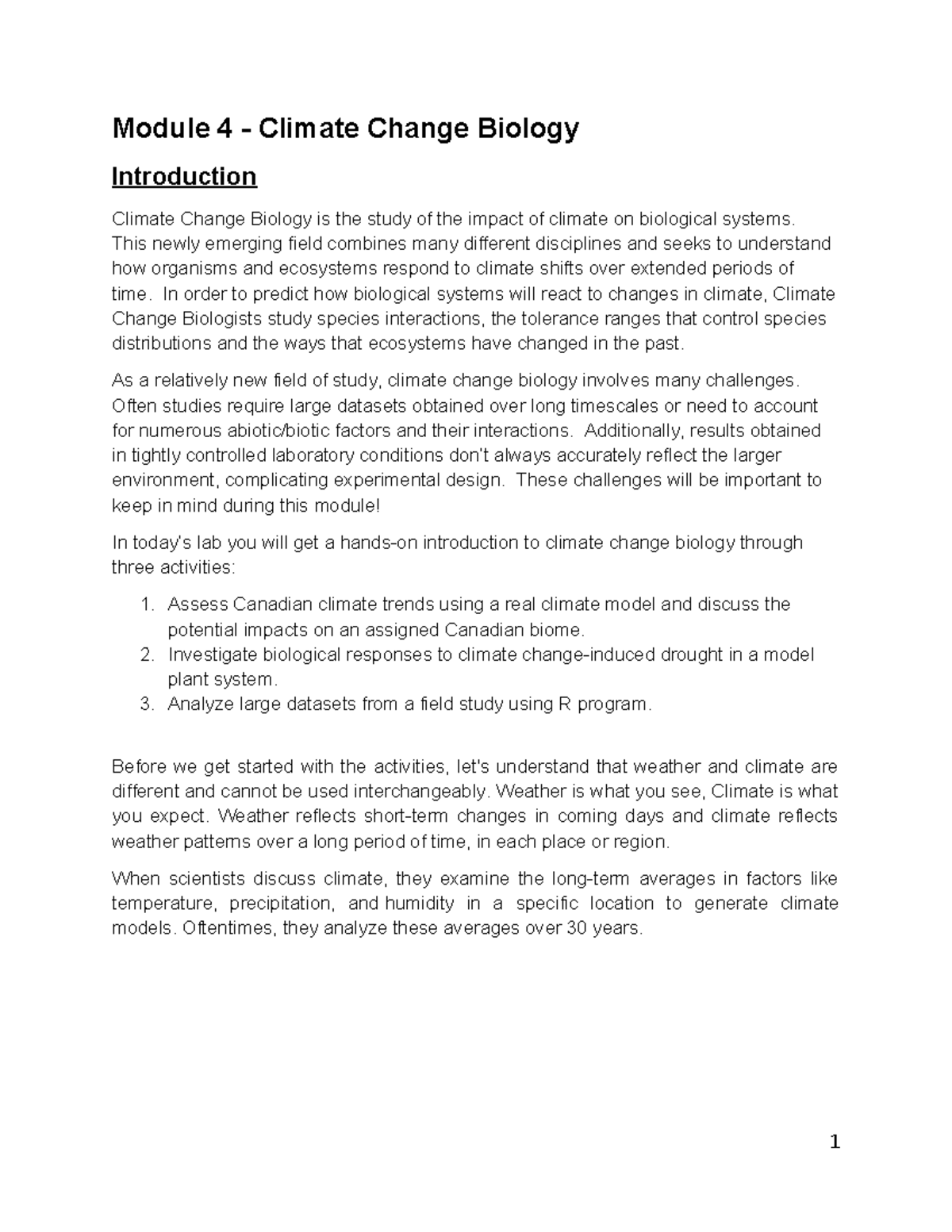 Climate Change Module – Student Notes for OWL1 - Module 4 - Climate ...