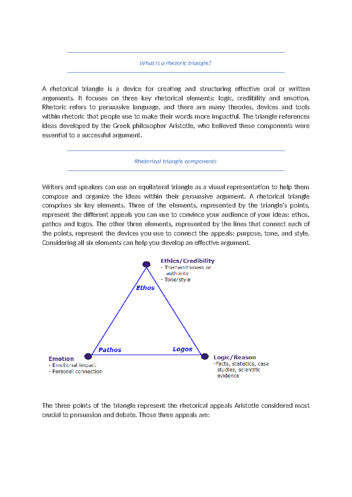 What is a rhetoric triangle - It focuses on three key rhetorical ...