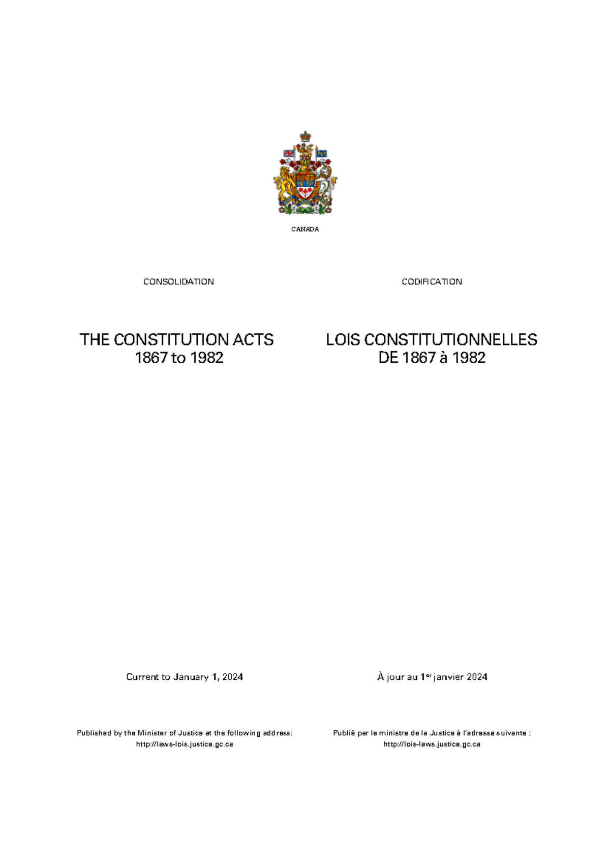 Constitution Acts of Canada (1867-1982) - Current to Jan 2024 - Studocu