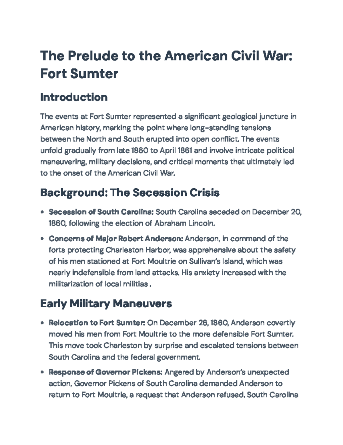 Prelude to the Civil War: Fort Sumter's Role in 1861 Events - The ...