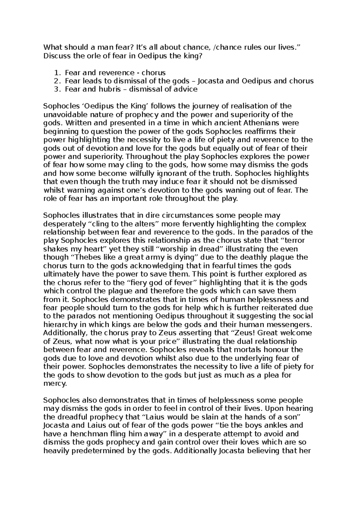 Fear and Reverence in Oedipus the King: An Analysis (ENG 101) - Studocu
