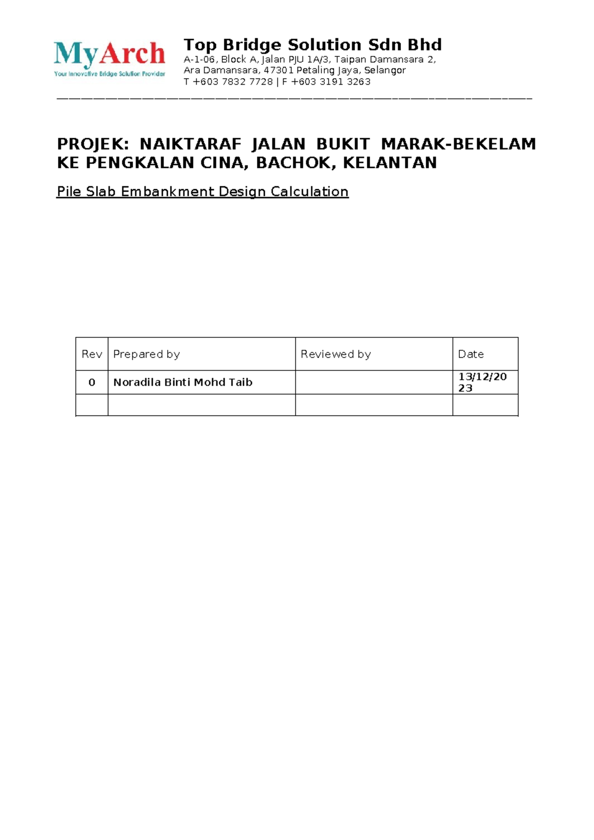 Pile Embankment Slab Design Calculation for Upgrading Project - Studocu