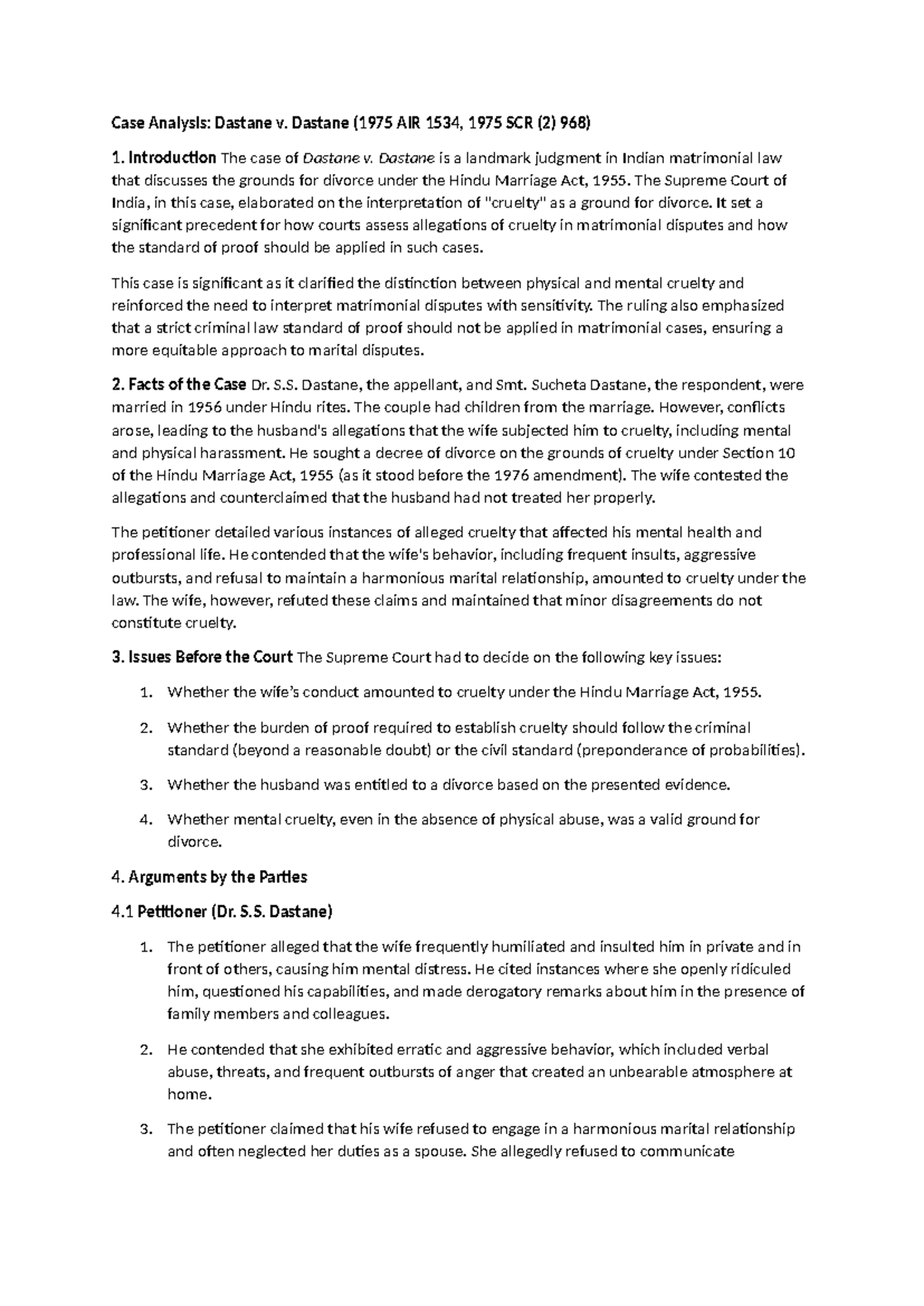 Case Study: Dastane v. Dastane (1975 AIR 1534, 1975 SCR (2) 968 ...