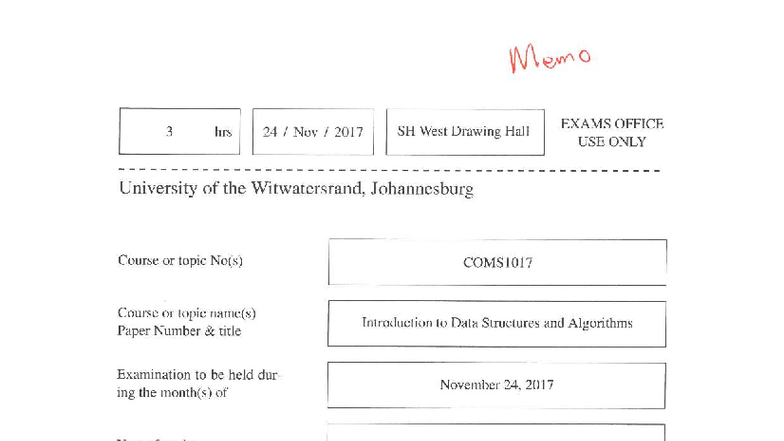 COMS1017 Final Exam Memo: Data Structures & Algorithms - Nov 24, 2017 ...
