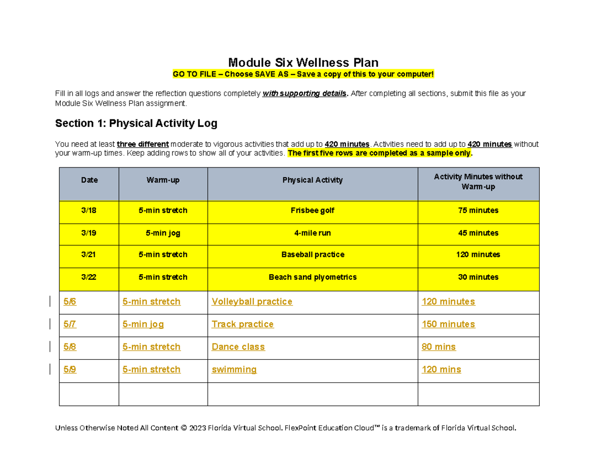 Module six wellness plan - Module Six Wellness Plan GO TO FILE – Choose ...