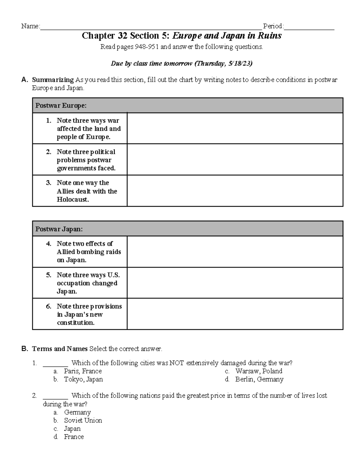 Chapter 32.5 (Europe and Japan in Ruins) Guided Reading - - Studocu