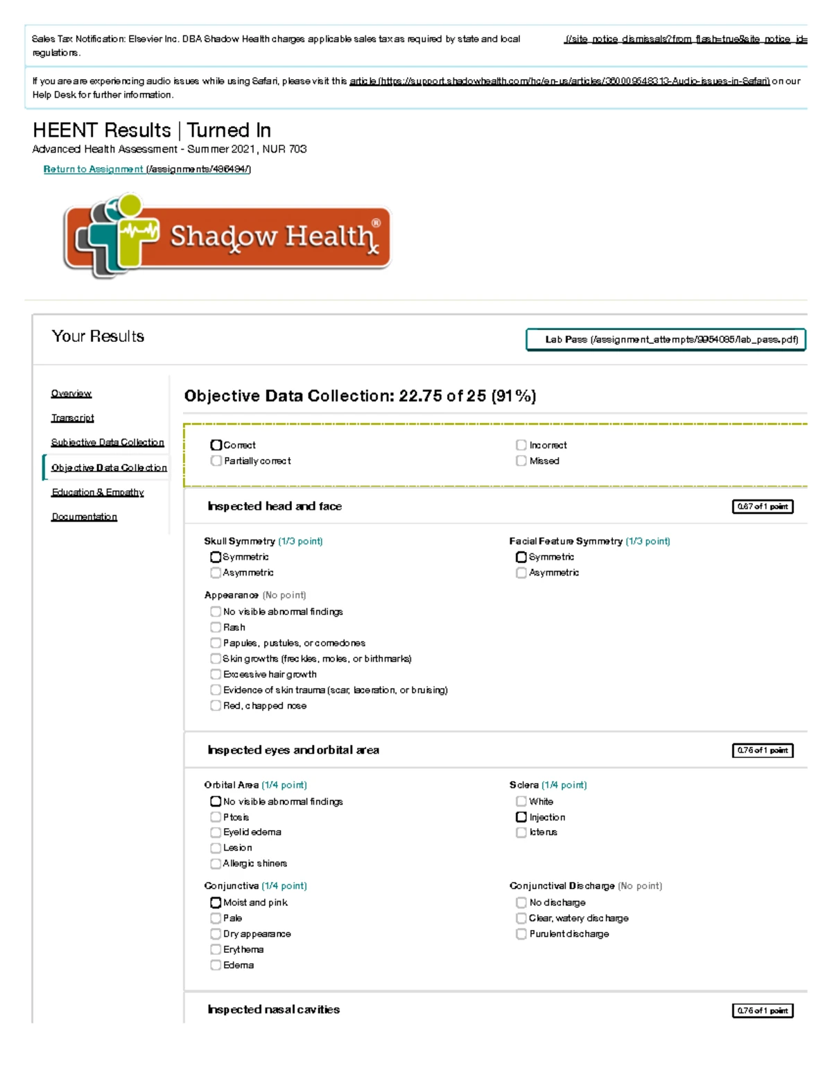 Shadow health Heent subjective data - HEENT Results | Turned In ...