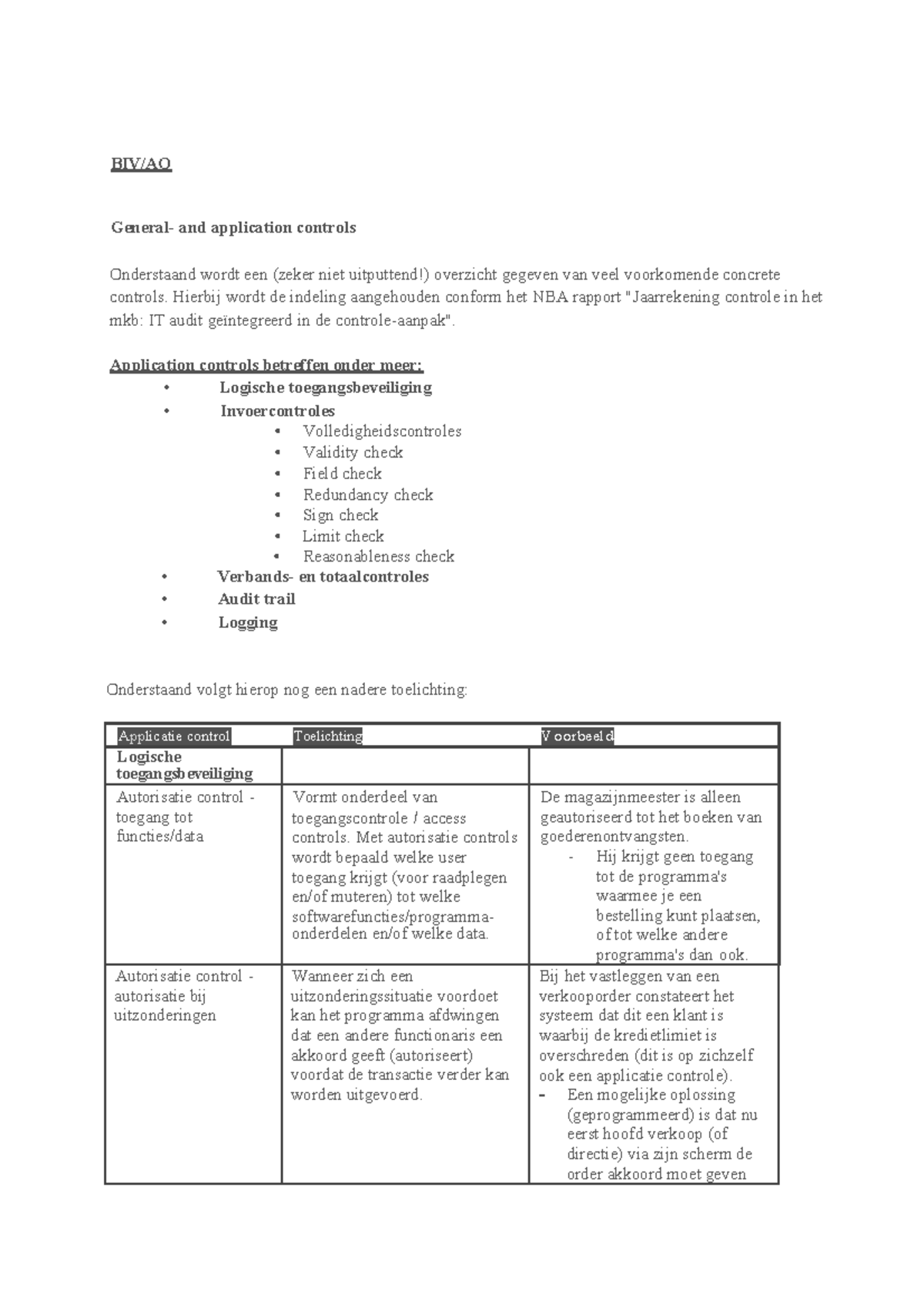 BIV-AO General and Application Controls Overview - Studeersnel