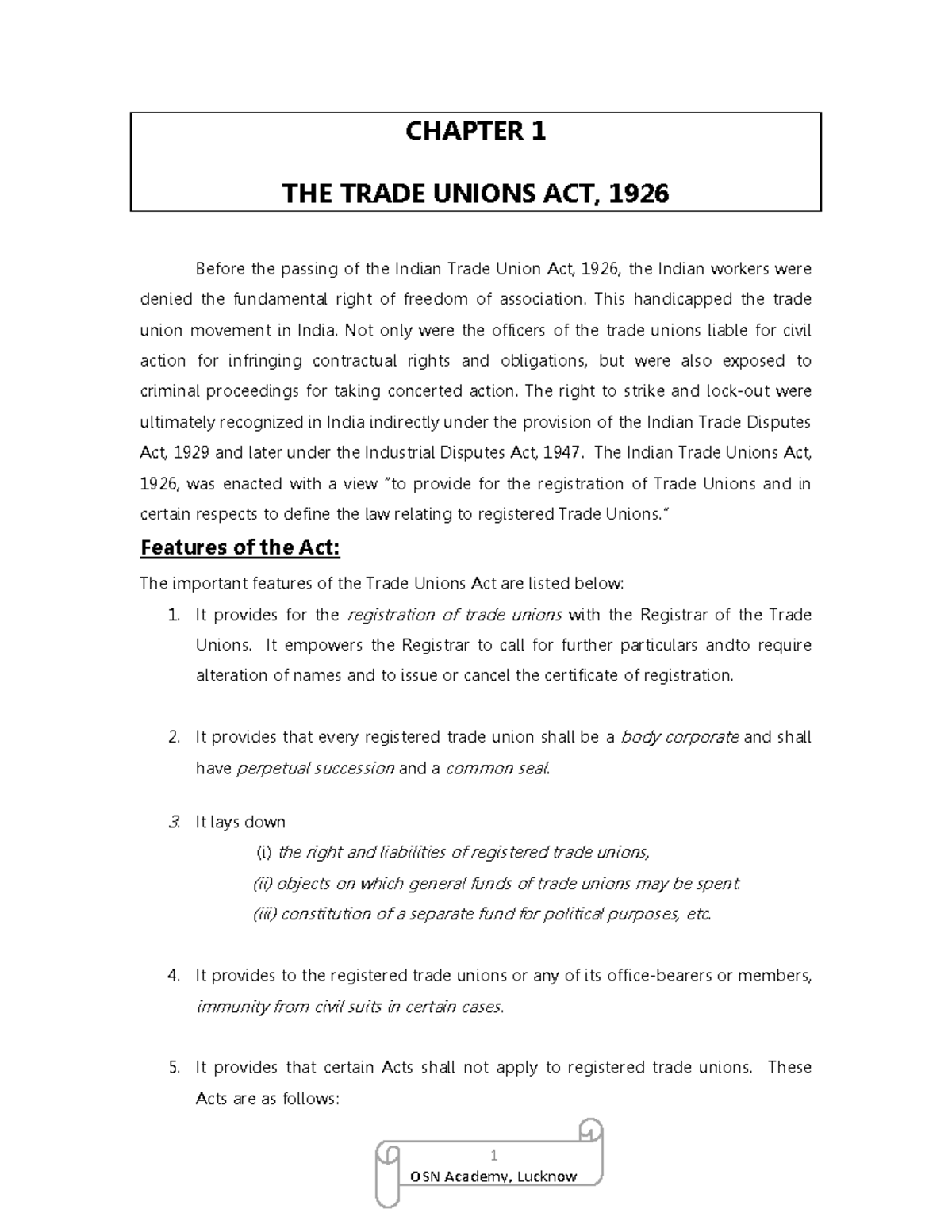 Trade Unions Act 1926: Comprehensive Notes and Key Provisions - Studocu