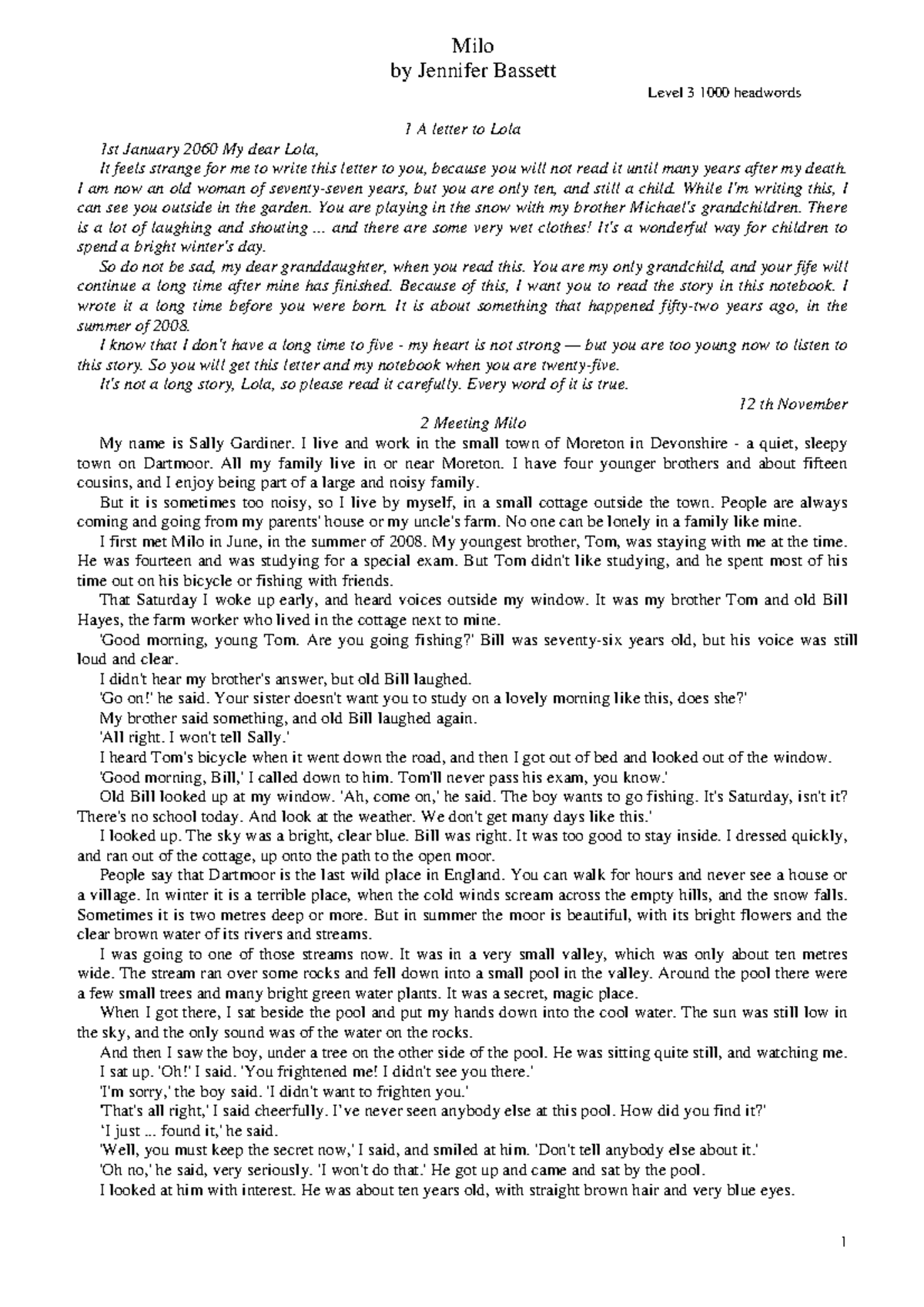 **Milo: A Novel of Friendship and Secrets in Level 3 English** - Studocu