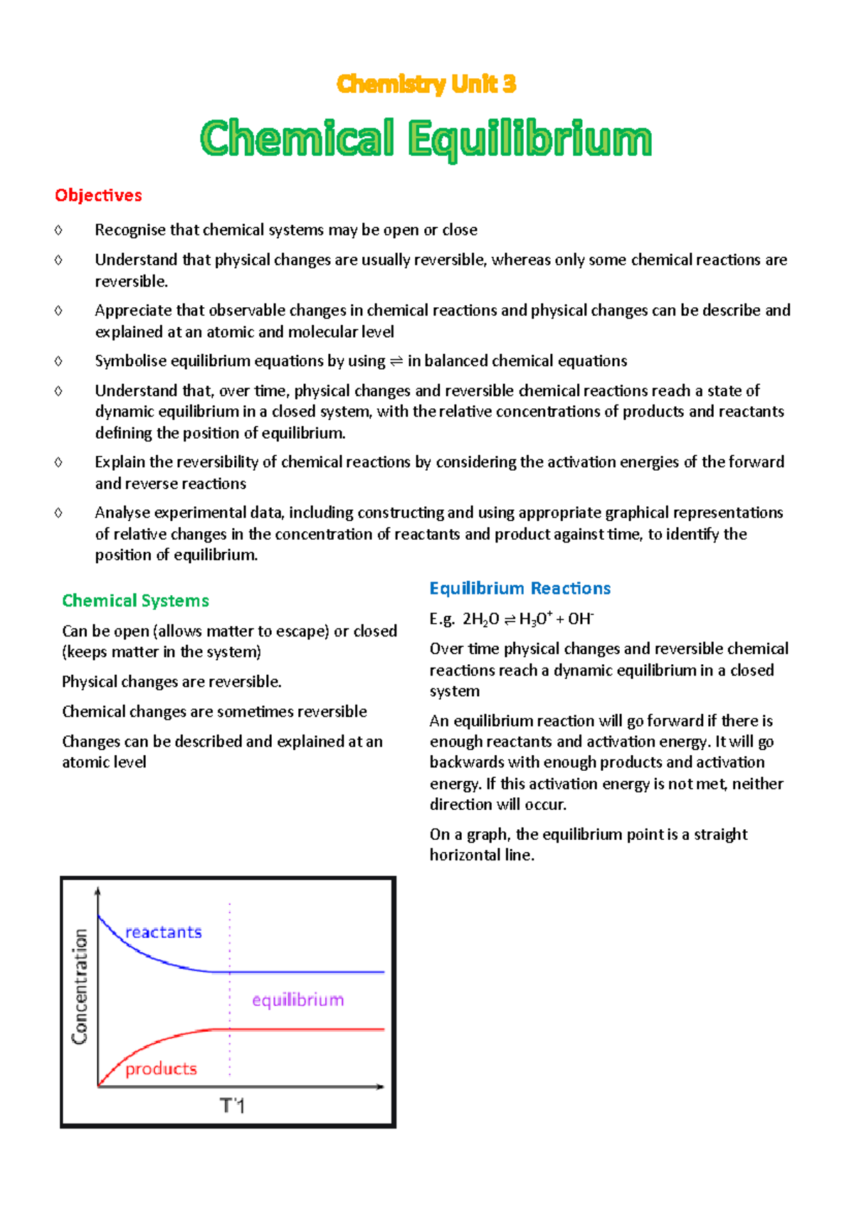 Chemistry Unit 3 - All Unit 3 QCAA. - Recognise that chemical systems ...