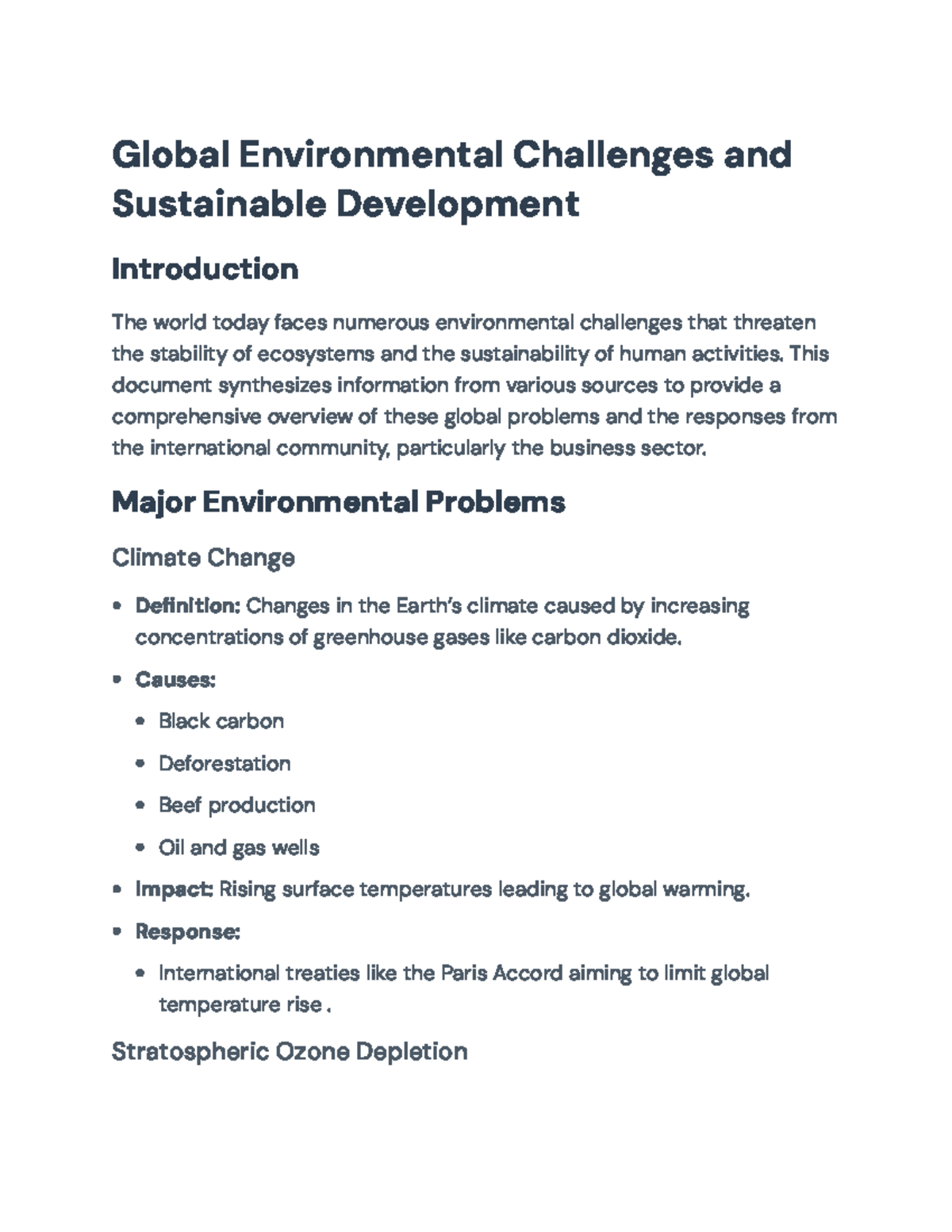 Global Environmental Challenges and Strategies for Sustainable ...