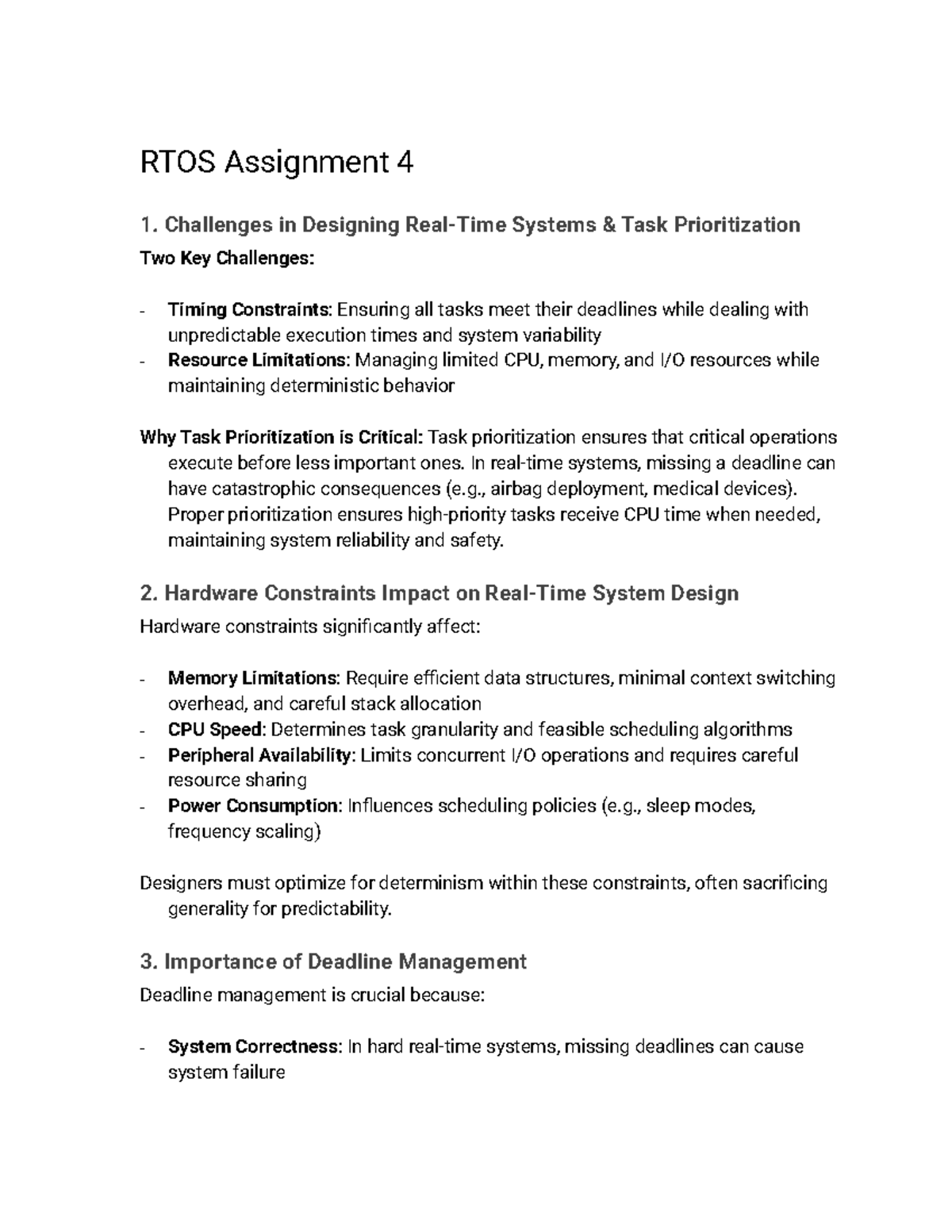 ES Assignment 4: Challenges in RTOS Task Scheduling and Design - Studocu