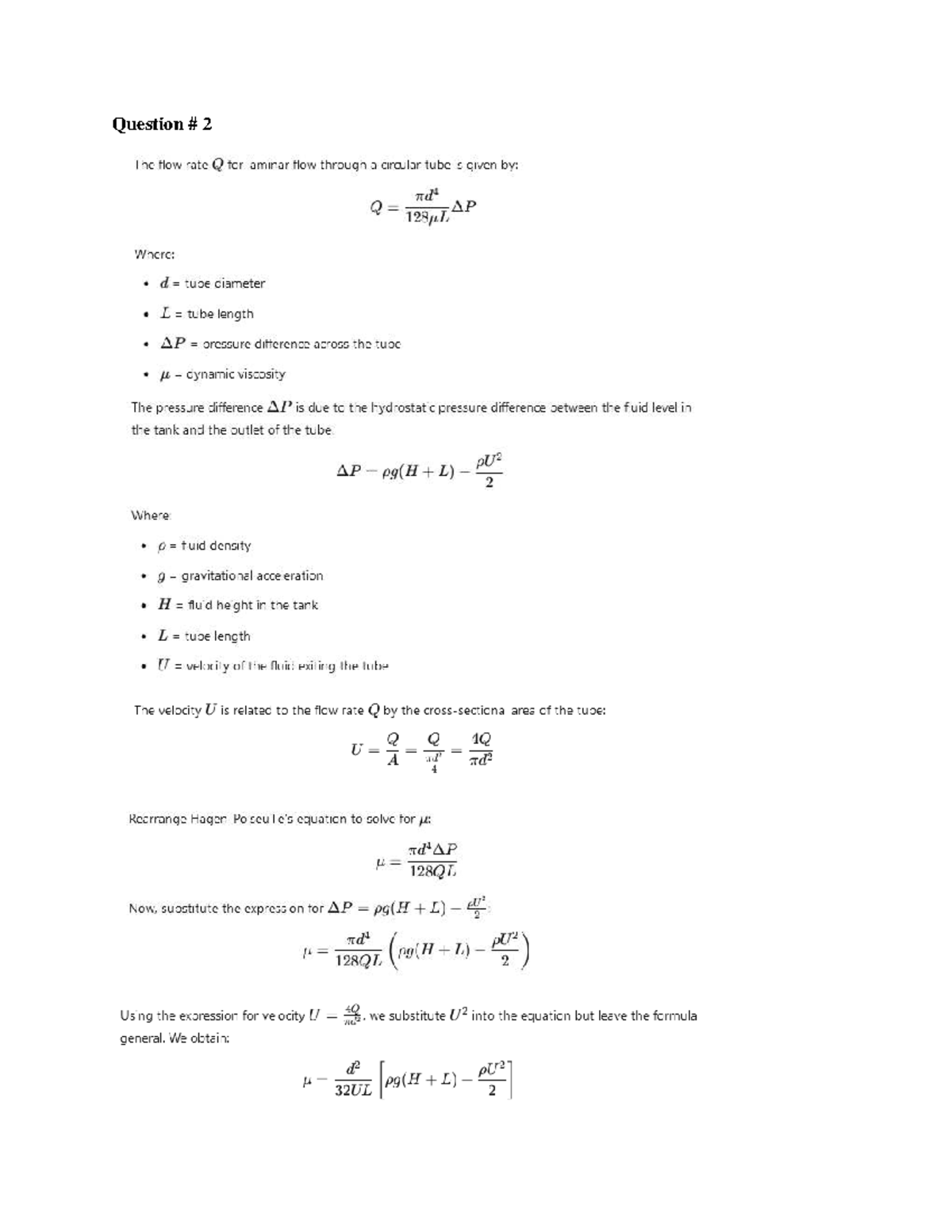 Quiz 2 - Haydraulics - Question 2 The flow rate Q for laminar flow ...