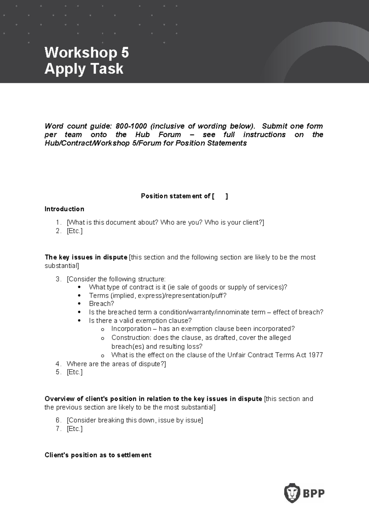 W5 Workshop 5 Apply Task: Position Statement Guide - Studocu