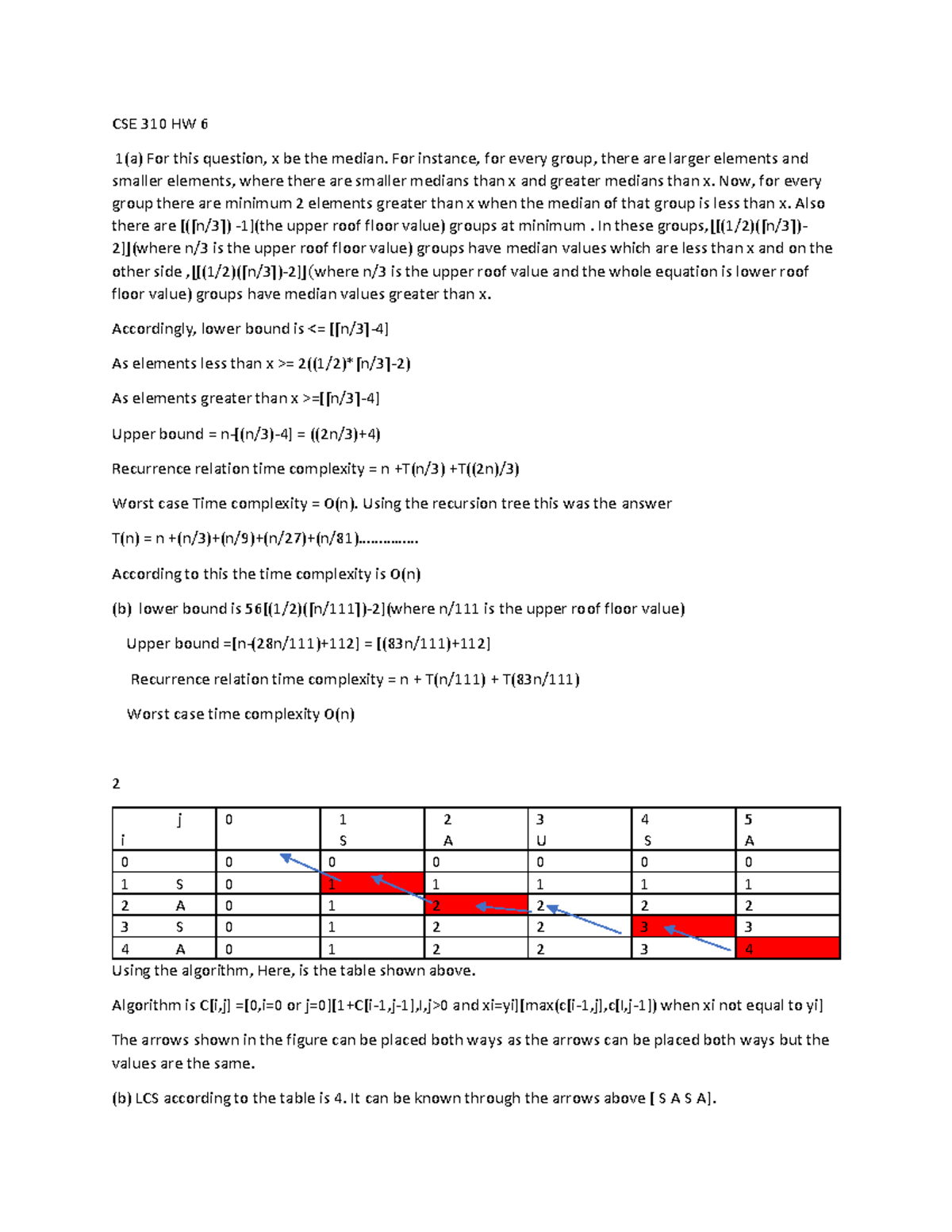 CSE 310 HW 6-1 - CSE 310 HW 6-1 - CSE 310 HW 6 1(a) For this question, x be the median. For ...