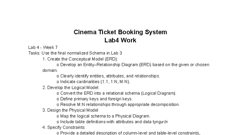 Cinema Ticket Booking System Lab 4: ERD, Logical & Physical Models ...