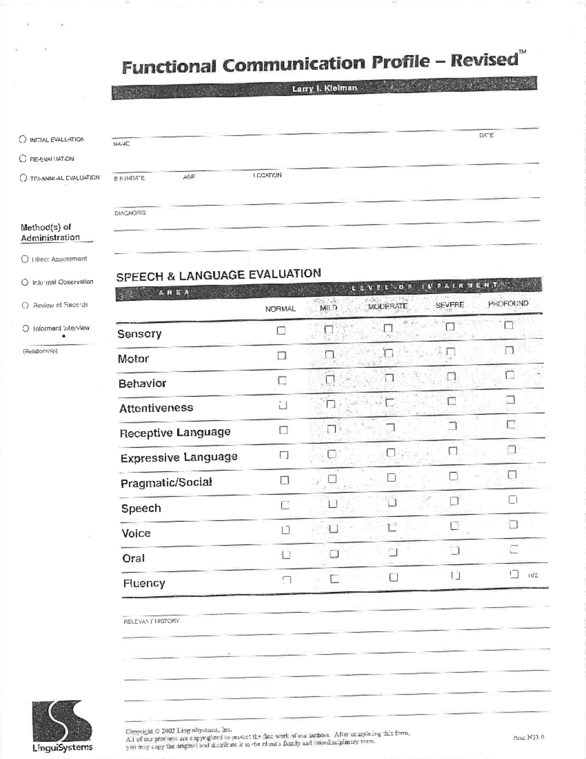 Functional Communication Profile - Revised Evaluation Protocol - Studocu