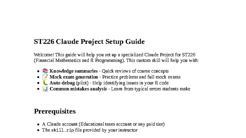 ST226 Financial Maths Claude Project Setup Guide - Studocu