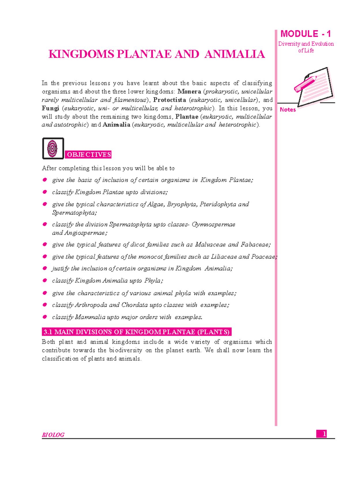 BIOL 1: Comprehensive Notes on Kingdoms Plantae and Animalia - Studocu