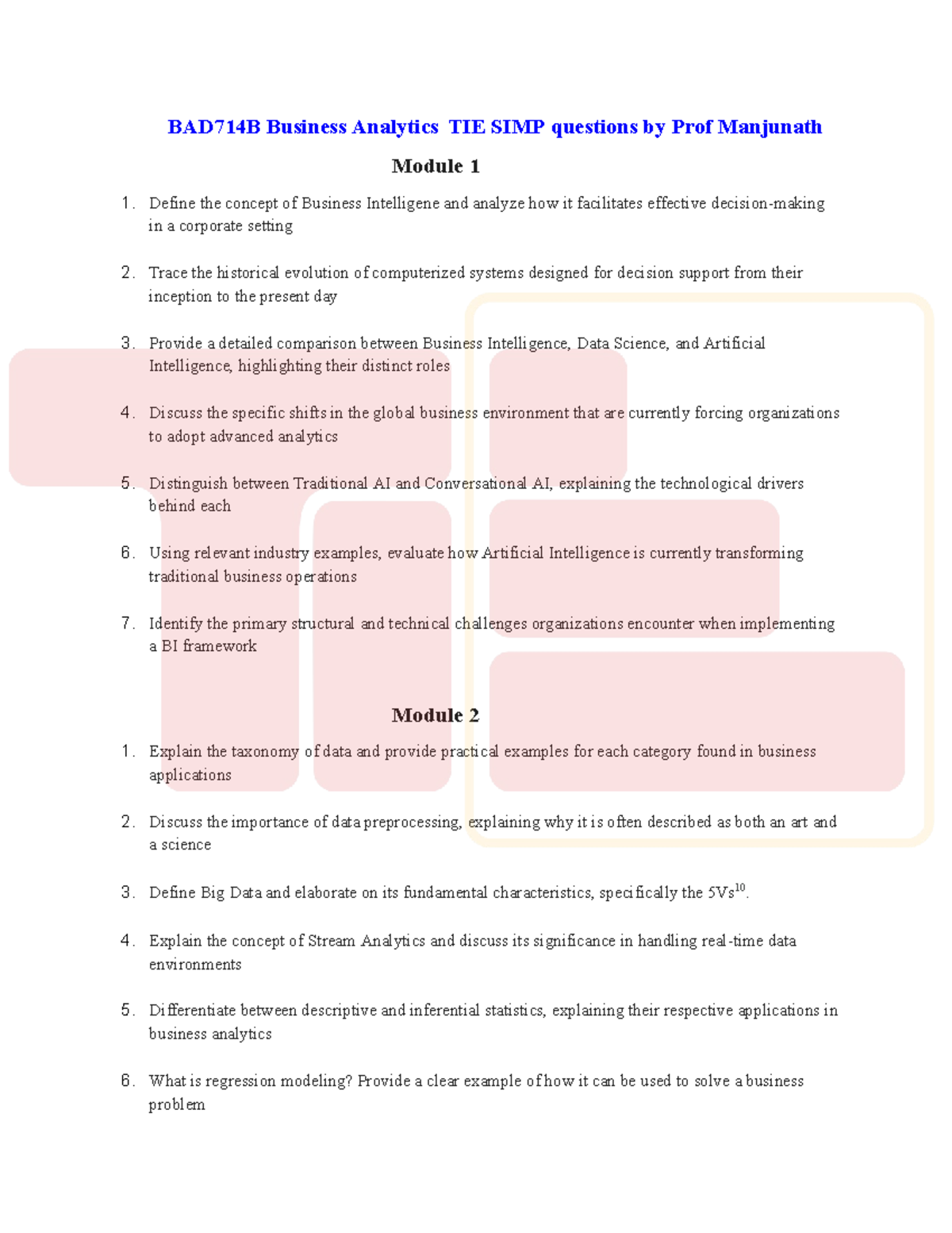 BAD714B Business Analytics: Comprehensive Study Guide for TIE - Studocu