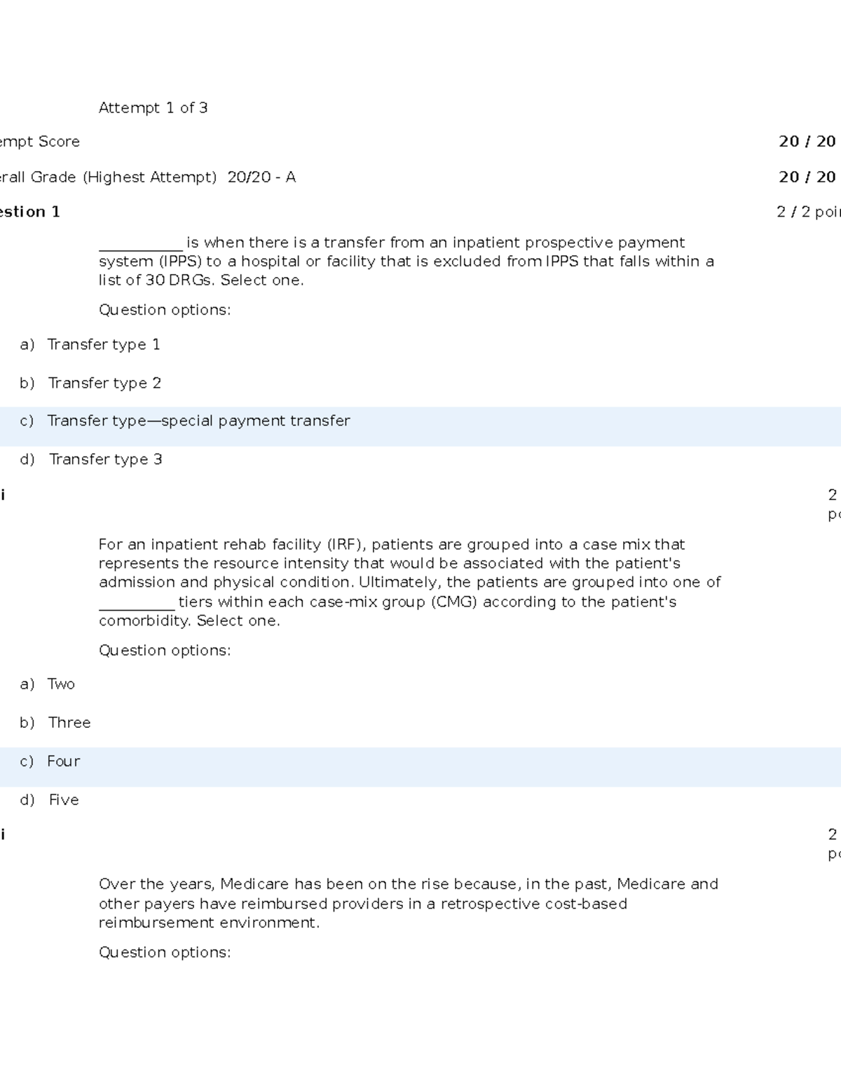4-2 Module Quiz - Grade A - Attempt 1 of 3 20 / 20 A 20 / 20 2 / 2 poin ...
