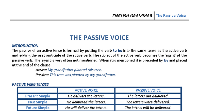ENGLISH GRAMMAR 101: The Passive Voice - Study Notes - Studocu