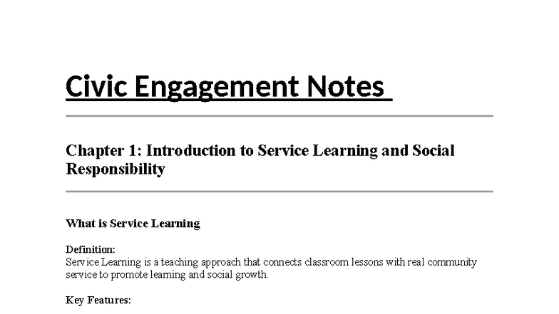 Civic Engagement Notes: Chapter 1 - Service Learning & Social ...