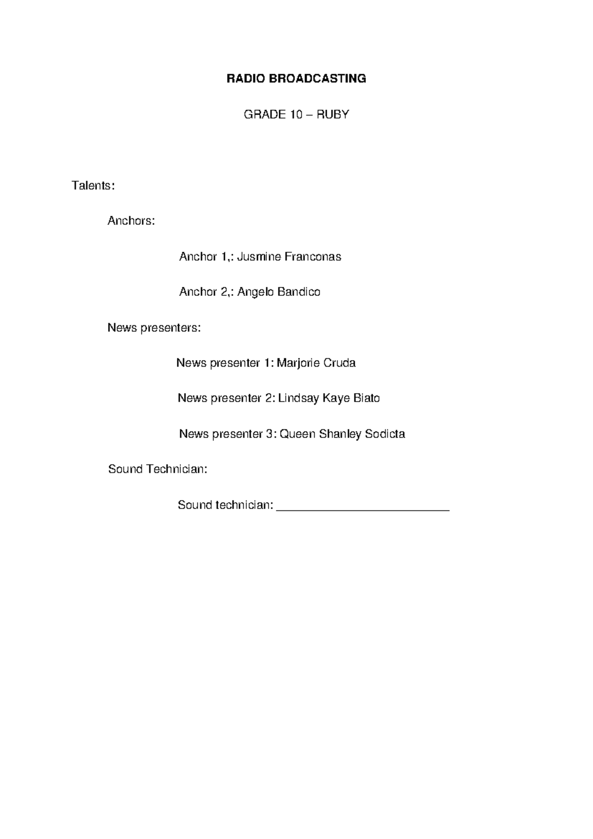 Grade 10 Ruby Radio Broadcasting - RADIO BROADCASTING GRADE 10 – RUBY ...