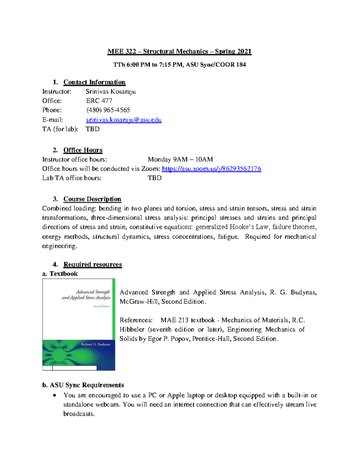MEE322 Structural Mechanics Syllabus - Spring 2021 Guide - Studocu