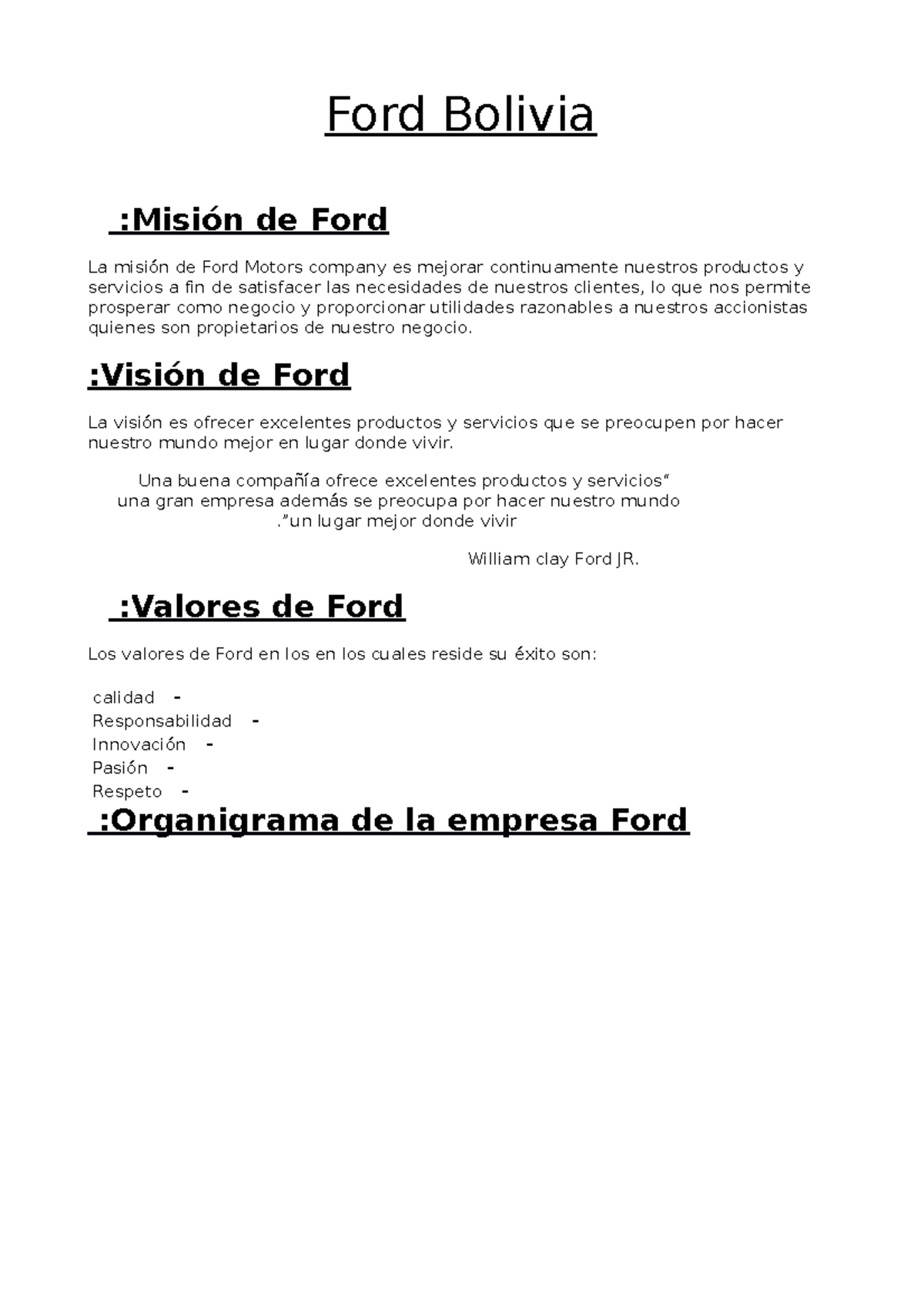 Resumen de la Misión y Visión de Ford y Autosud - Estudio Documental ...