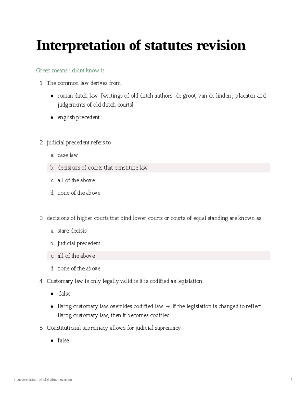 Interpretation of Statutes Revision Notes (Course Code: LAW101) - Studocu