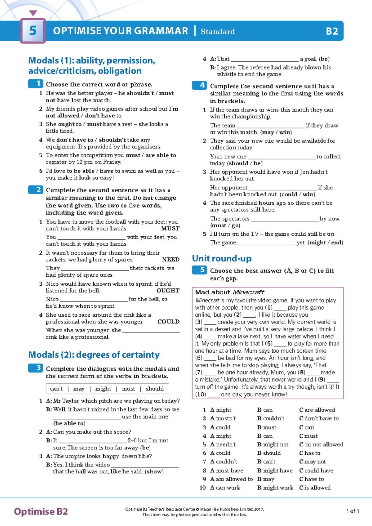 Grammar B2 Modals: Ability, Permission, Obligation & Certainty - Studocu
