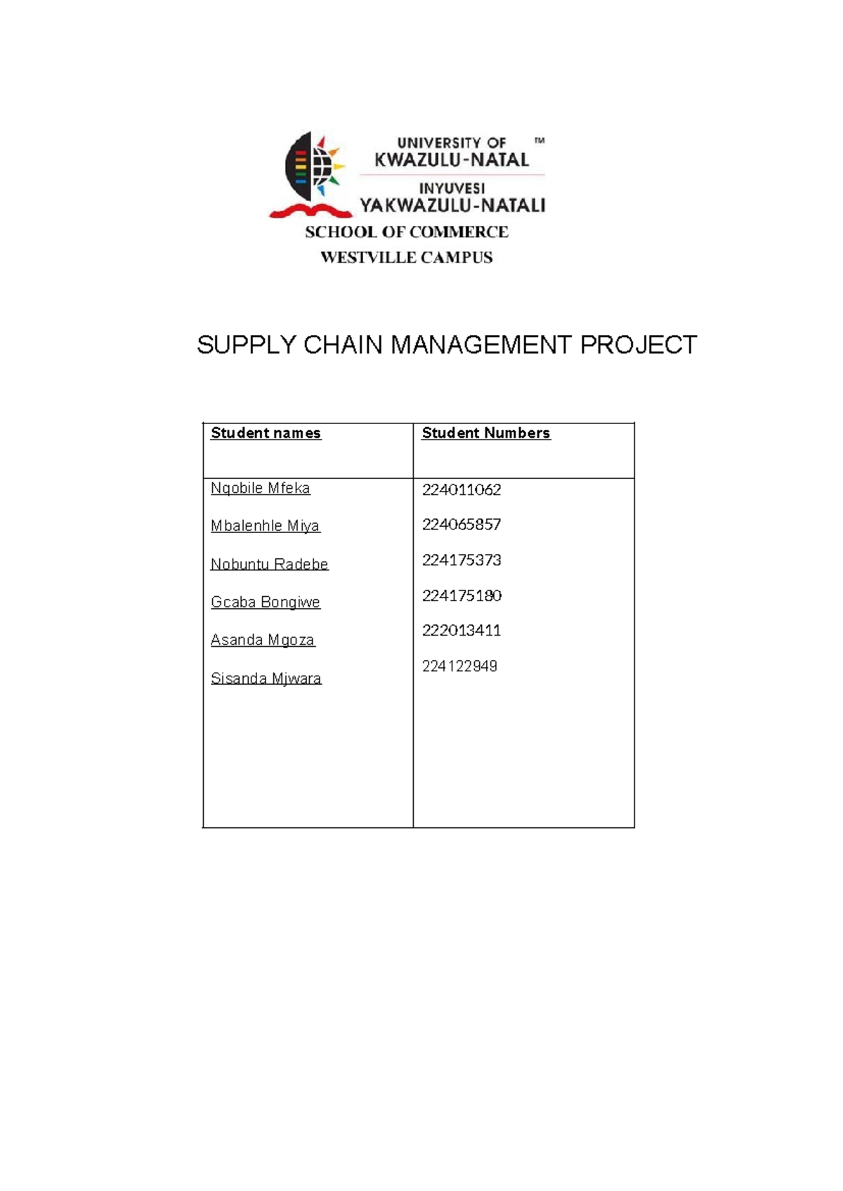 Supply Chain Management Project (SCM 101) - Final Report - Studocu