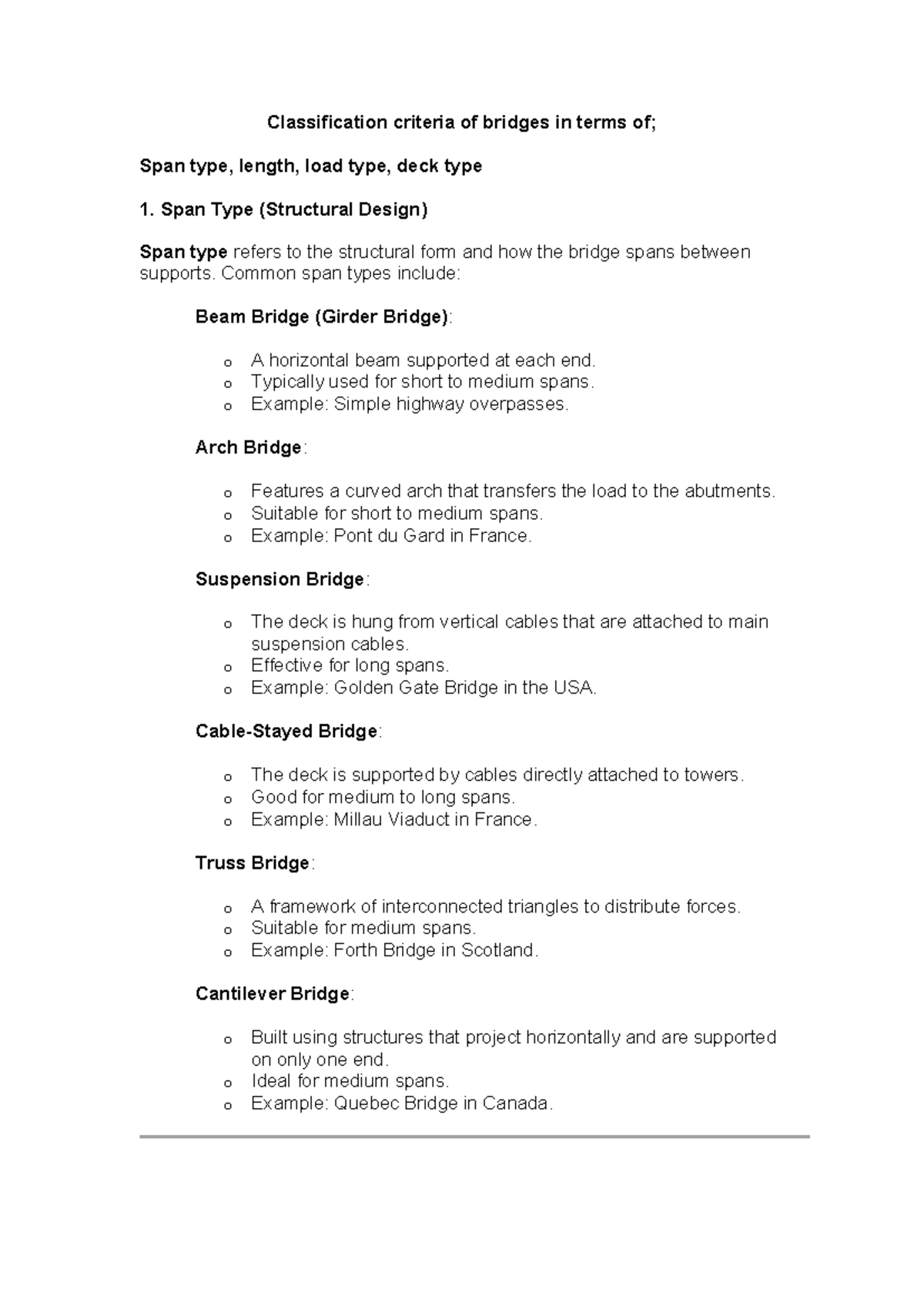 Bridge Design & Classification Notes: Structural Types & Loads - Studocu