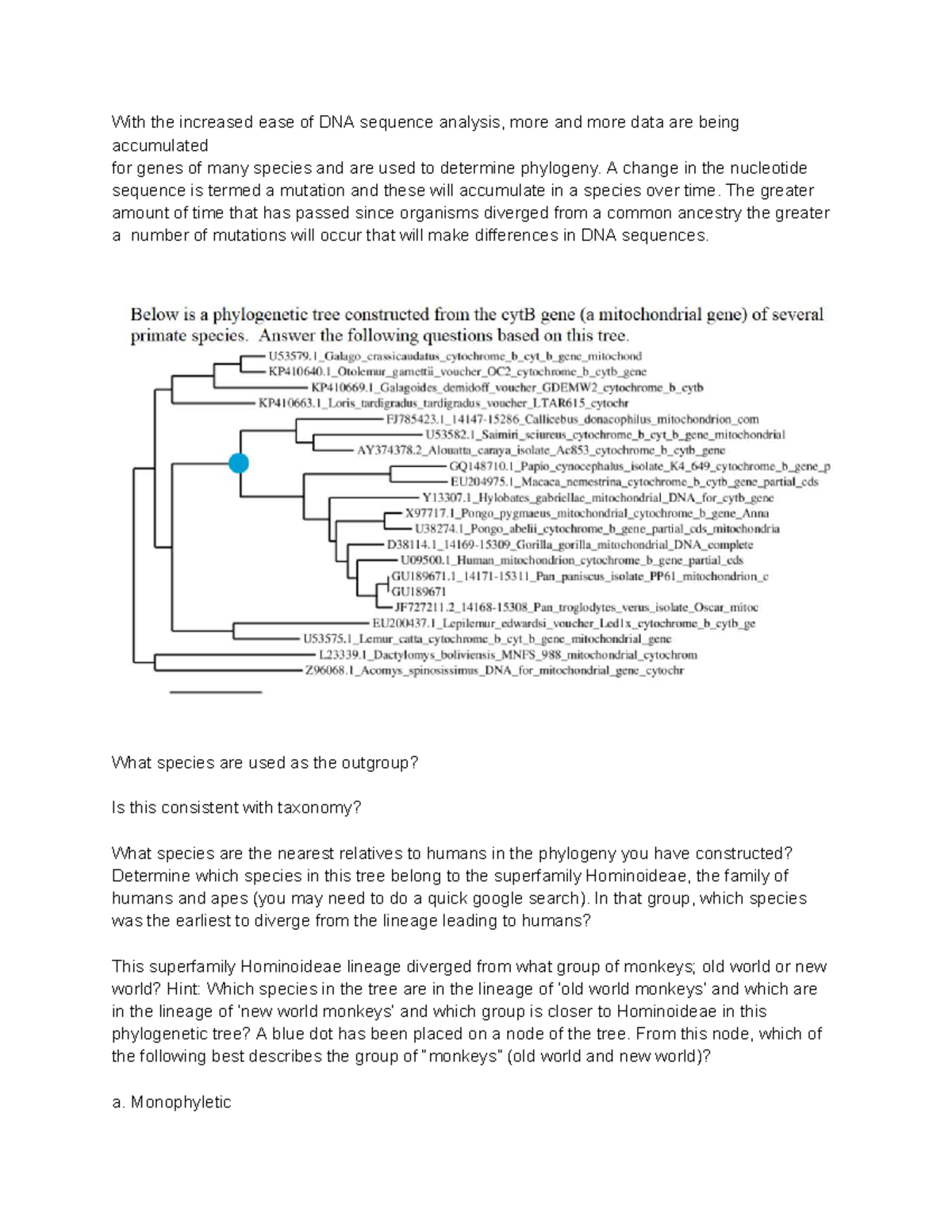 Problem Set 3 - Phylogenetic Trees Analysis and Hypotheses - Studocu