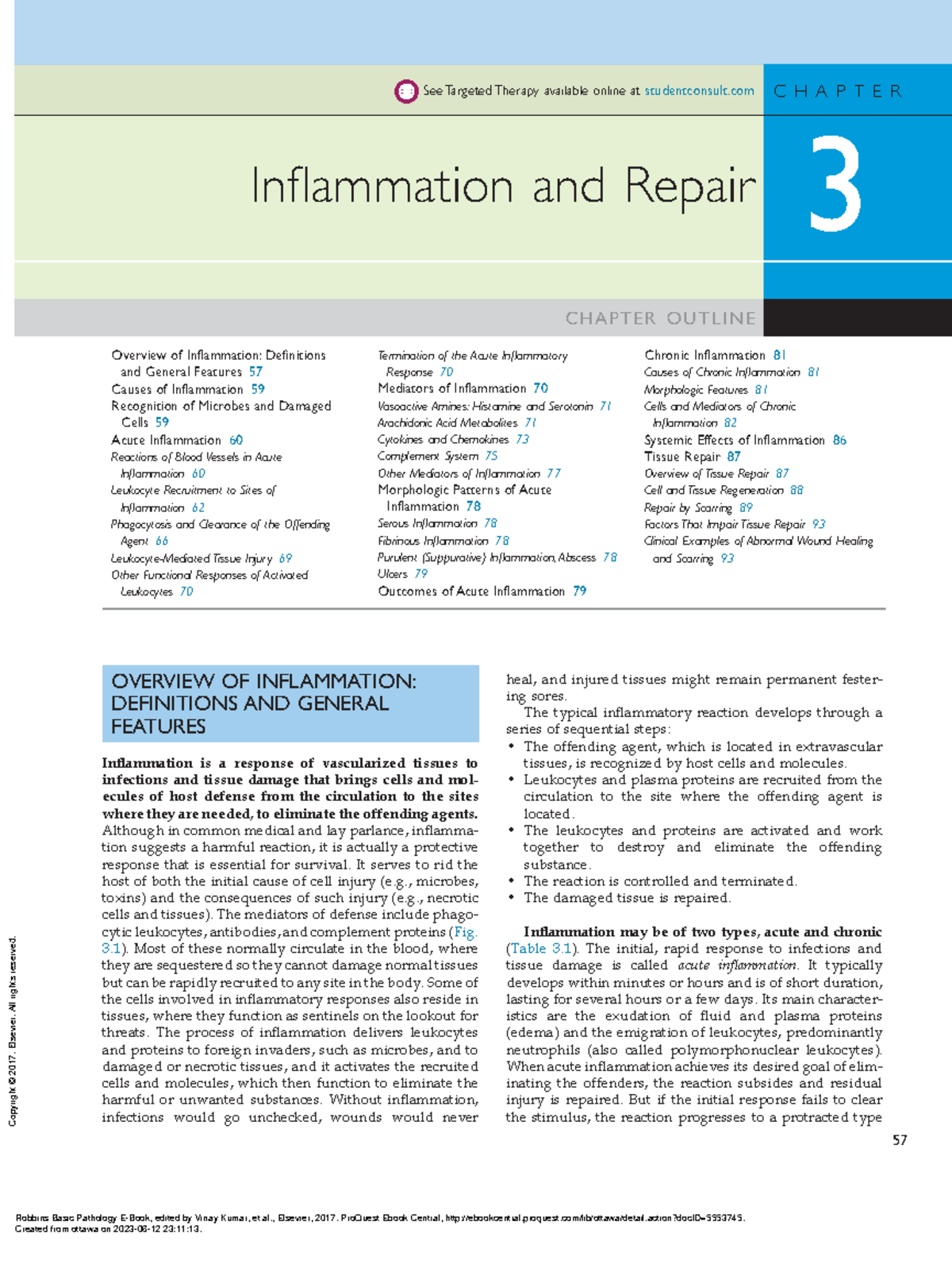 Robbins Basic Pathology - Chapter 3: Inflammation and Repair Overview - Studocu