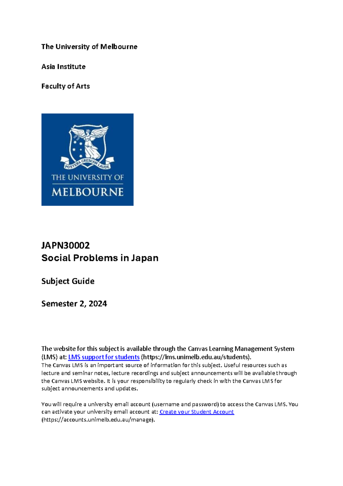 JAPN Social Problems in Japan: Subject Guide for Semester 2, 2024 - Studocu