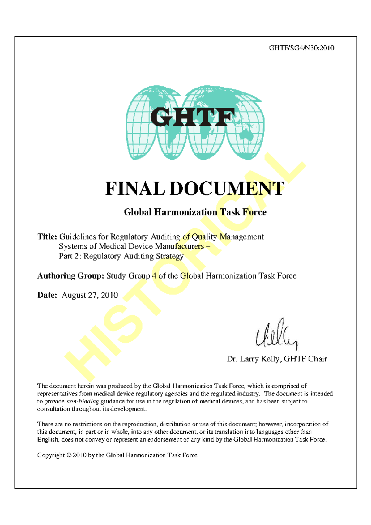 GHTF SG4 N30: Guidelines for Regulatory Auditing of Quality Management ...