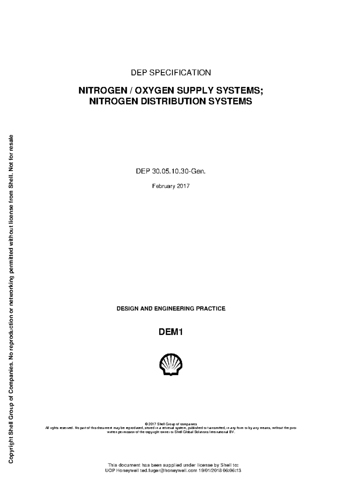 Shell DEP 30051030: Nitrogen and Oxygen Supply Systems Design ...