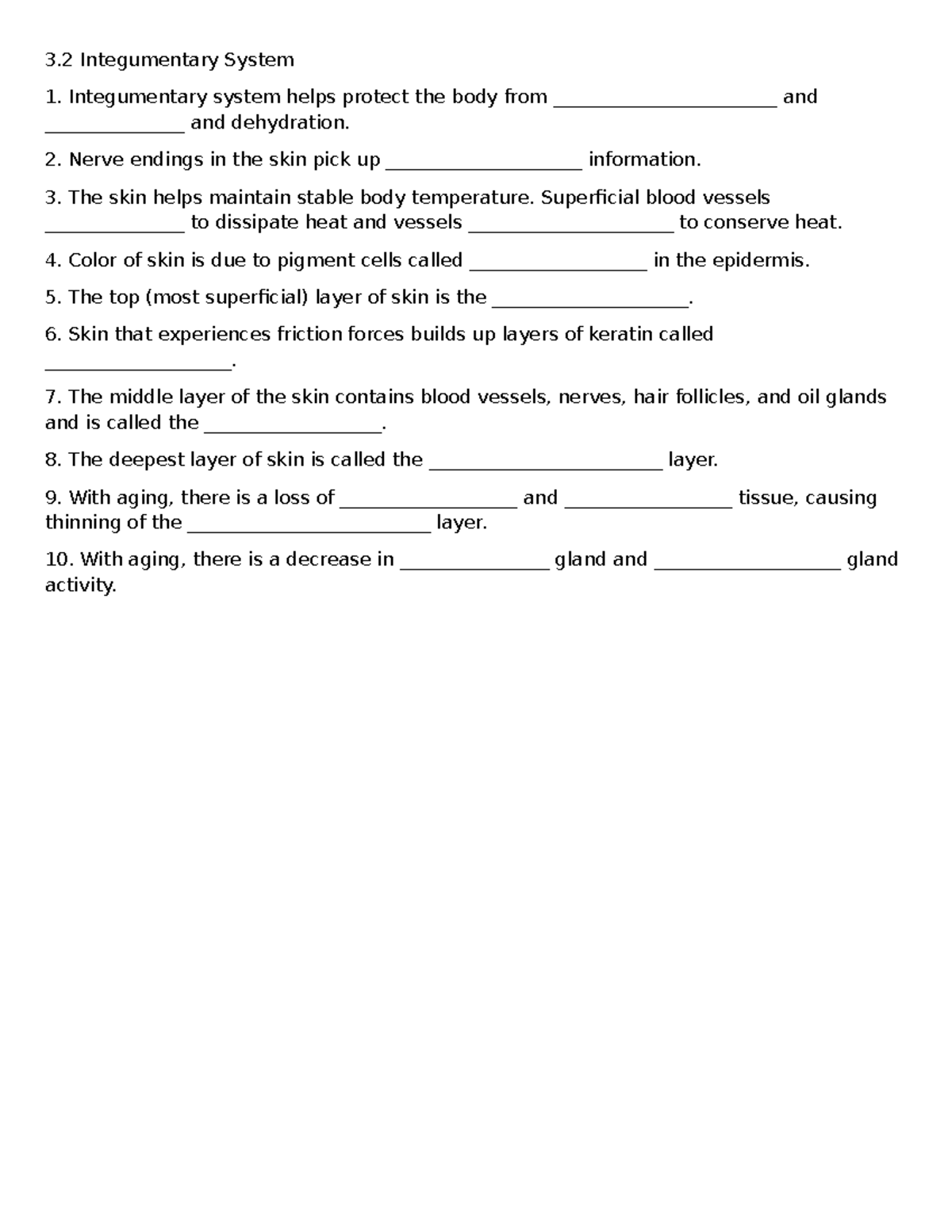 LO3.2 & 3.3 Integumentary & Nervous System Review Questions - Studocu