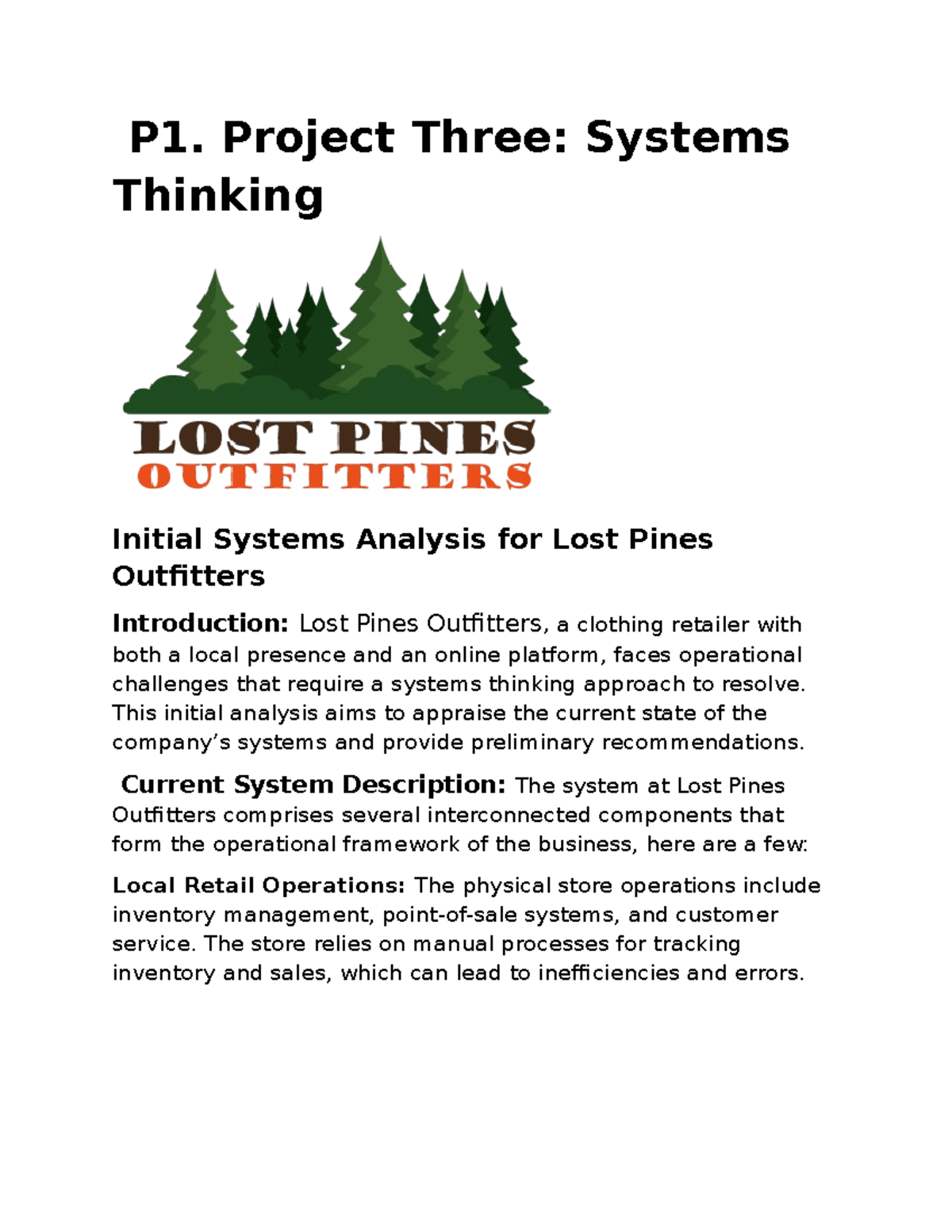 Project Three Systems Thinking - P1. Project Three: Systems Thinking ...