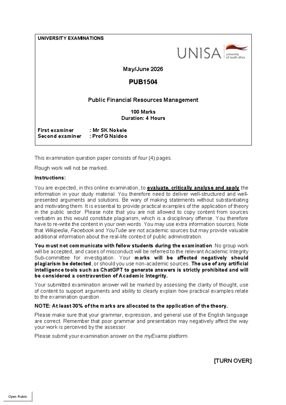 PUB1504 Final Exam: Public Financial Resources Management 2026 - Studocu