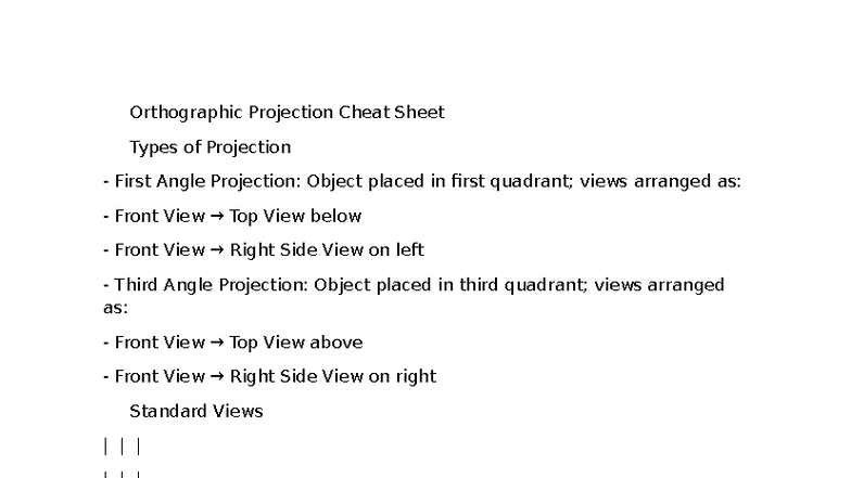 MEC 136 - Orthographic Projection Cheat Sheet & Types of Projection ...