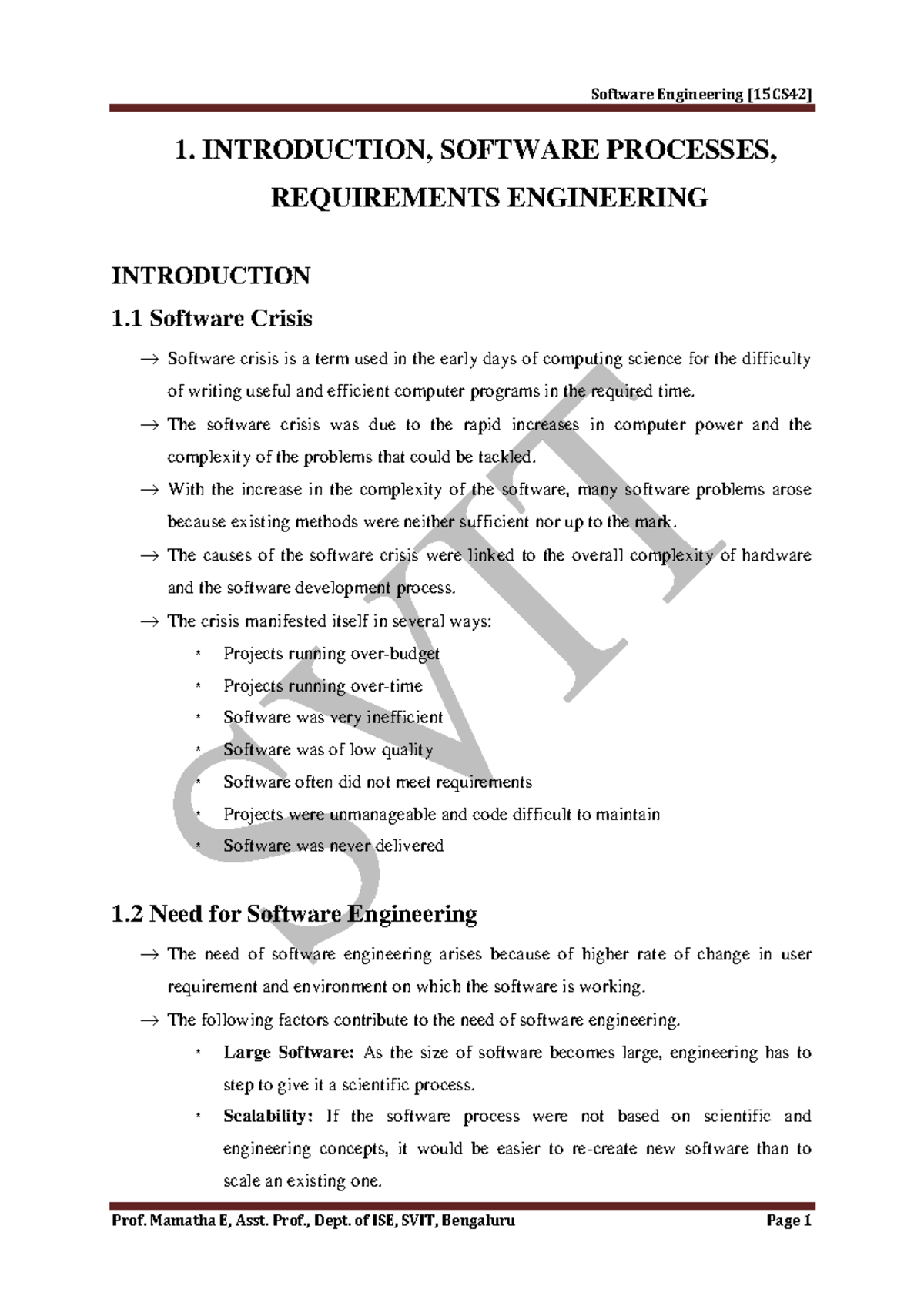 Software Engineering 1: Introduction to Software Processes and ...
