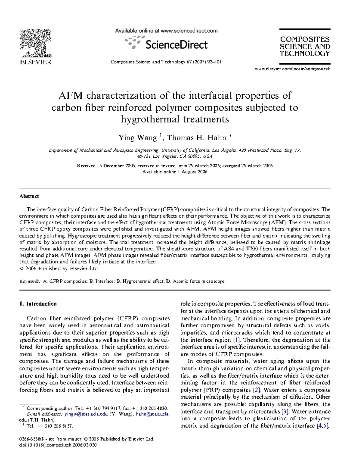 AFM Analysis of Hygrothermal Effects on CFRP Composites (ENG 101) - Studocu