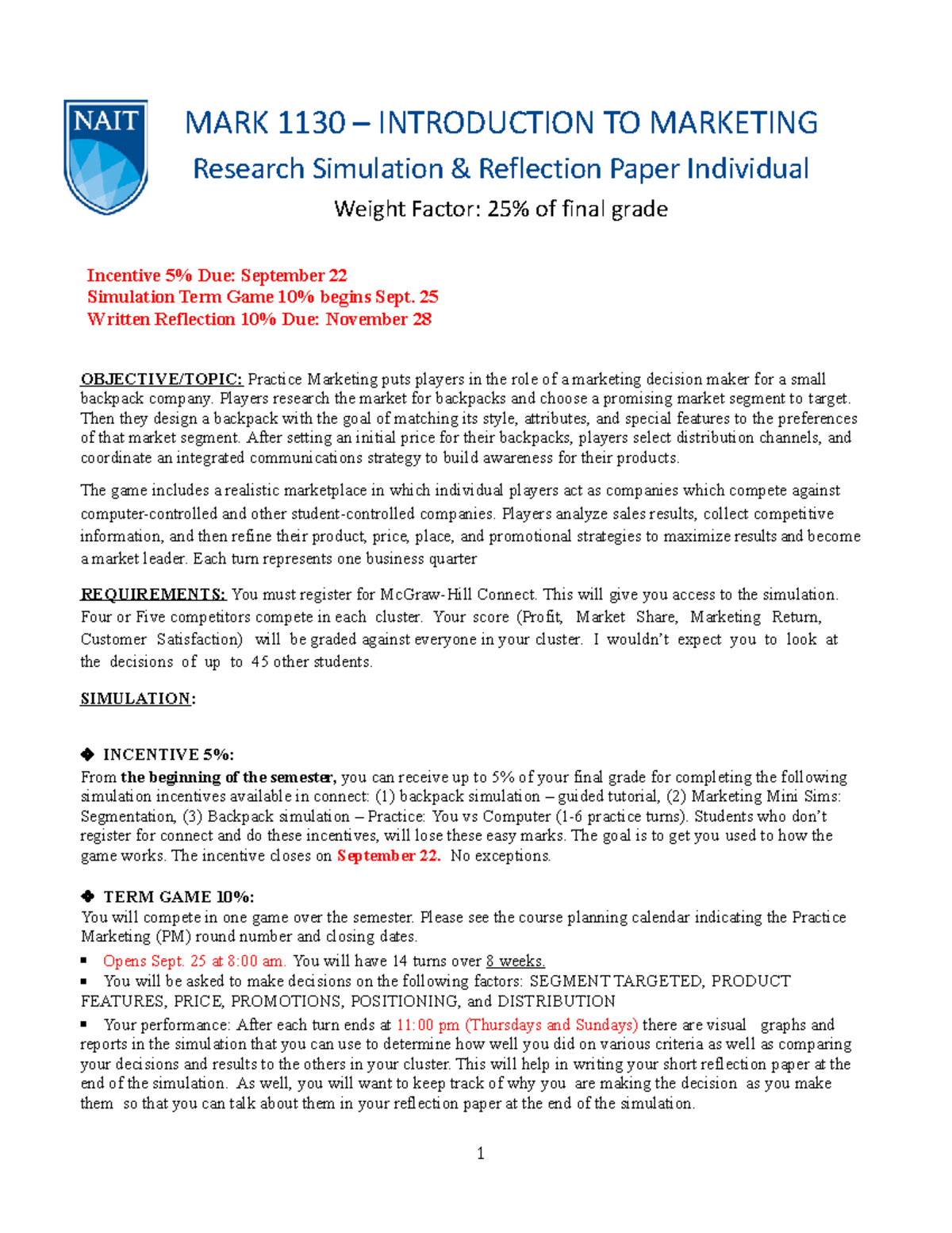 MARK 1130: Simulation & Reflection Paper Guidelines (2022) - Studocu